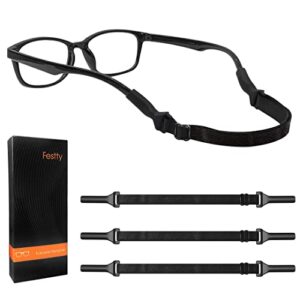 festty glasses strap sports, sunglasses strap for kids men women, adjustable eyeglasses strap holder, sports eye glasses strap, eyeglass strap for sports, black/3pcs