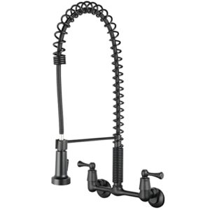 tosca 255-k821-mb-t upgraded dual handle commercial style wall mount kitchen faucet with pull down nozzle, matte black