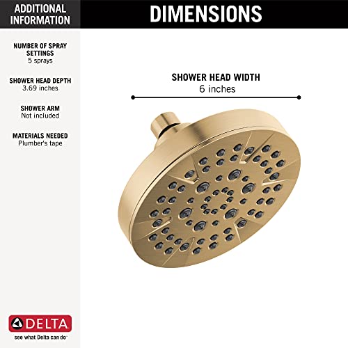 DELTA FAUCET FAUCET 5-Spray Gold Shower Head, DELTA FAUCET Shower Head Gold, Showerheads, Brushed Gold Shower Head, 1.75 GPM Flow Rate, Champagne Bronze 52535-CZ