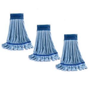 matthew cleaning microfiber tube mop(meduim,blue,3pack)heavy duty mop head replacement,excellent absorbency,premium launderability,reusable,loop end for home,commercial&industrial use-incl.2pcs cloths