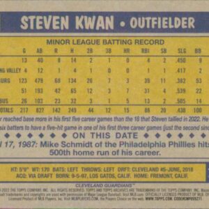 2022 Topps Archives #293 Steven Kwan 1987 Topps NM-MT RC Rookie Cleveland Guardians Baseball