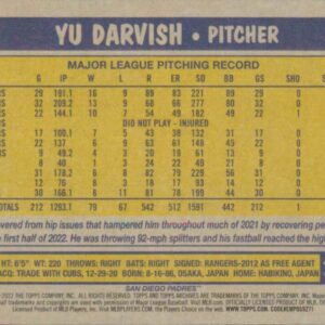 2022 Topps Archives #286 Yu Darvish 1987 Topps NM-MT San Diego Padres Baseball