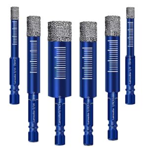 larouoba 6pcdiamond drill bit, masonry drill bits set for porcelain tile ceramic stone granite marble hex shank diamond hole saw drill bit with size 3/16” to 9/16” (blue)