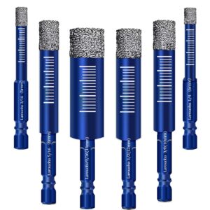 Larouoba 6pcDiamond Drill Bit, Masonry Drill Bits Set for Porcelain Tile Ceramic Stone Granite Marble Hex Shank Diamond Hole Saw Drill Bit with Size 3/16” to 9/16” (Blue)