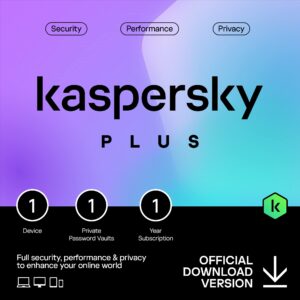 kaspersky plus internet security 2023 | 1 device | 1 year | anti-phishing and firewall | unlimited vpn | password manager | online banking protection | pc/mac/mobile | online code