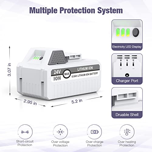 C D H 6000mAh 24VBAT-LTE Replacement Lithium-iON Battery for Snow Joe+Sun Joe 24V Battery Series 24BAT-LTX/LTW/LTE/LT/XR Pro