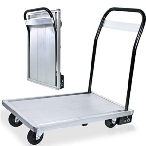 zixnexkoo platform truck cart，450lbs aluminum folding platform trucks, moving push cart dolly with swivel wheels and non-slip surface, used for home, garage, warehouse & carrying