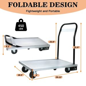 ZIXNEXKOO Platform Truck Cart，450Lbs Aluminum Folding Platform Trucks, Moving Push Cart Dolly with Swivel Wheels and Non-Slip Surface, Used for Home, Garage, Warehouse & Carrying