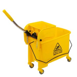 Industrial Mop Bucket with Wringer, Basics Side Press 5.28 Gallon Commercial Mop Bucket with Wheels Yellow Color Combo Bucket for Home Cleaning