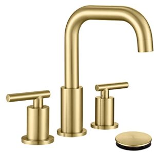 8 inch widespread bathroom faucet with drain and supply hose, 2 handles brushed gold bathroom faucet for sink 3 hole, childano bathroom faucet gold ch3166bg