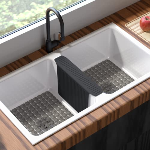 Bligli Silicone Sink Divider Mat, Large Durable Sink Saddle Pad with No Suction Cup, Kitchen Divided Sink Protector Mat for Glassware Dishes, Easy to Clean and No Smell, 12.8" x 17.6" (Black,1 PACK)