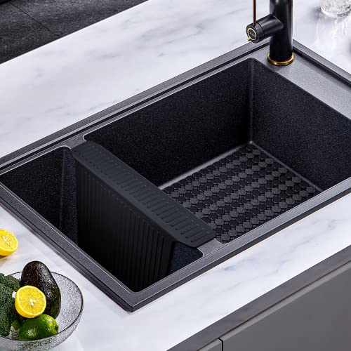 Bligli Silicone Sink Divider Mat, Large Durable Sink Saddle Pad with No Suction Cup, Kitchen Divided Sink Protector Mat for Glassware Dishes, Easy to Clean and No Smell, 12.8" x 17.6" (Black,1 PACK)