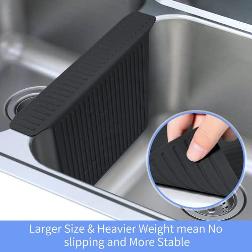 Bligli Silicone Sink Divider Mat, Large Durable Sink Saddle Pad with No Suction Cup, Kitchen Divided Sink Protector Mat for Glassware Dishes, Easy to Clean and No Smell, 12.8" x 17.6" (Black,1 PACK)