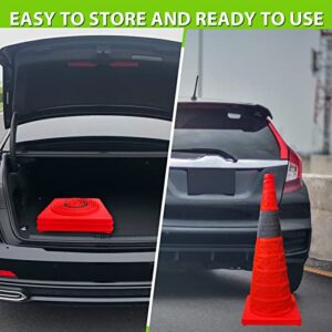 EDAUS 4 Pack 28Inch Collapsible Traffic Cones, Multi Purpose Pop up Safety Road Reflective Parking Cone, Orange Construction Cones, for Training, Parking Lot and Driving Practice