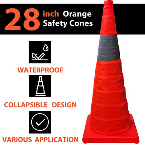 EDAUS 4 Pack 28Inch Collapsible Traffic Cones, Multi Purpose Pop up Safety Road Reflective Parking Cone, Orange Construction Cones, for Training, Parking Lot and Driving Practice