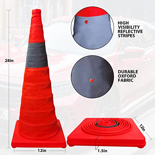 EDAUS 4 Pack 28Inch Collapsible Traffic Cones, Multi Purpose Pop up Safety Road Reflective Parking Cone, Orange Construction Cones, for Training, Parking Lot and Driving Practice