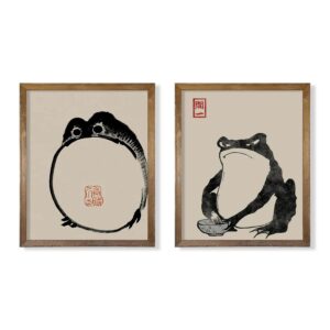 vintage japandi pictures set - japanese frog wall art decor - japan decor - wabi sabi - japanese matsumoto hoji poster print - cute funny animal poster for bathroom decor - kids room decor - gifts