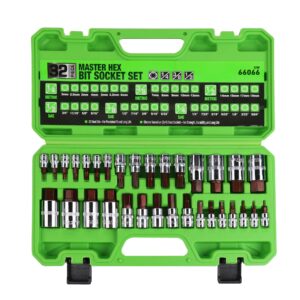 swanlake 32 piece hex bit socket set,sae and metric, 1/4'', 3/8', 1/2'' drive socket set, s2 & cr-v steel