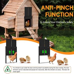 Mollan Automatic Chicken Coop Door - Solar Powered Auto Chicken Door Opener with Timer & Light Sensor, Waterproof & Full Aluminum Predator Resistant Chicken coop Door for Poultry, Fit for Home & Farm