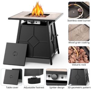 OTSUN 28'' Propane Fire Pit Table for Patio Outdoor, 40000BTU Gas Fire Table with Weather Cover, Lid, and Volcanic Rock, Pulse Ignition System, Stainless Steel