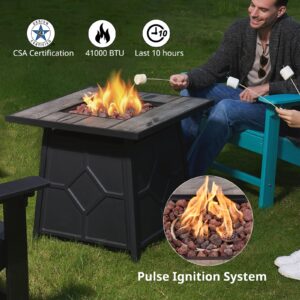 OTSUN 28'' Propane Fire Pit Table for Patio Outdoor, 40000BTU Gas Fire Table with Weather Cover, Lid, and Volcanic Rock, Pulse Ignition System, Stainless Steel