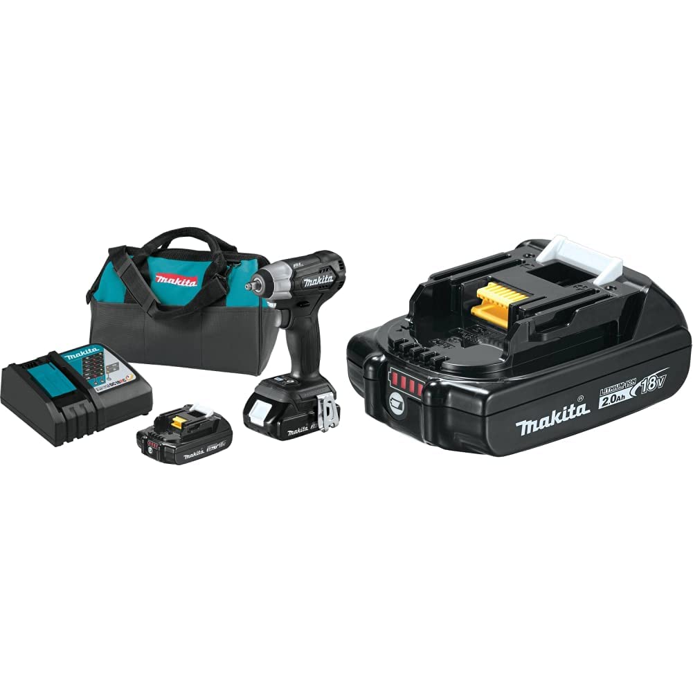 Makita XWT12RB 18V LXT Lithium-Ion Sub-Compact Brushless Cordless 3/8" Sq. Drive Impact Wrench Kit (2.0Ah) with additional BL1820B 18V LXT Lithium-Ion Compact 2.0Ah Battery