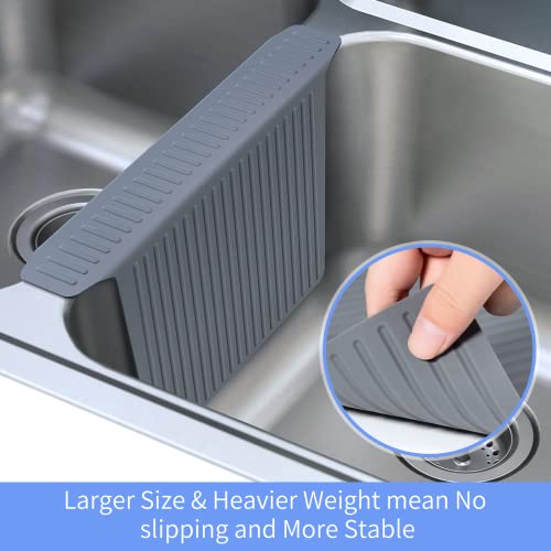 Bligli Silicone Sink Divider Mat, Large Durable Sink Saddle Pad with No Suction Cup, Kitchen Divided Sink Protector Mat for Glassware Dishes, Easy to Clean and No Smell, 12.8" x 17.6" (Grey,1 PACK)