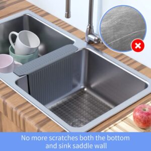 Bligli Silicone Sink Divider Mat, Large Durable Sink Saddle Pad with No Suction Cup, Kitchen Divided Sink Protector Mat for Glassware Dishes, Easy to Clean and No Smell, 12.8" x 17.6" (Grey,1 PACK)