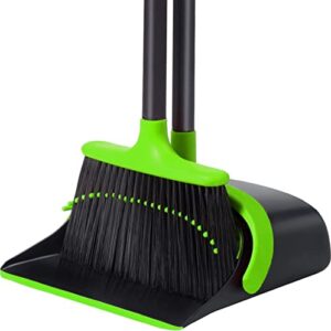 broom and dustpan set, broom and dustpan, broom and dustpan set for home, upgrade 52" long handle broom with stand up dustpan combo set for office home kitchen lobby floor use, dust pan and broom set