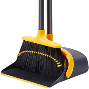 broom and dustpan set, broom and dustpan, broom and dustpan set for home, upgrade 52" long handle broom with stand up dustpan combo set for office home kitchen lobby floor use, dust pan and broom set