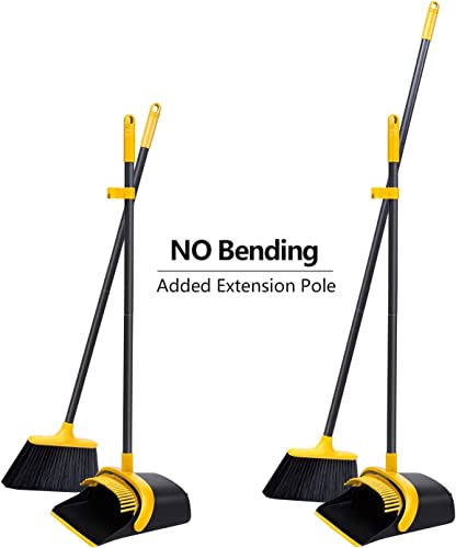 Broom and Dustpan Set, Broom and Dustpan, Broom and Dustpan Set for Home, Upgrade 52" Long Handle Broom with Stand Up Dustpan Combo Set for Office Home Kitchen Lobby Floor Use, Dust pan and Broom Set