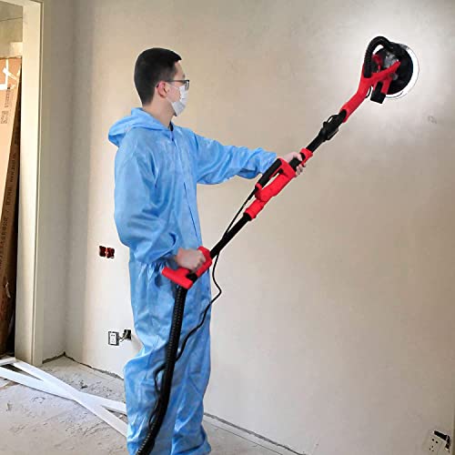 POWERMAVERICK Electric Drywall Sander,750W Drywall Sander with Vacuum,Foldable Wall Ceiling Sander with Extendable Handle,6 Variable Speed 1000-1850 RPM,Double-Deck LED Light,12 Sanding Papers