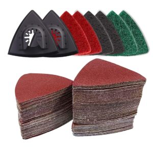 vrket 133pcs oscillating tool sanding pads kit,125sandpaper, 2 triangular sanding pads and 6 triangular scrubbing pads for surface sanding,mechanical maintenance cleaning, polishing, deburring