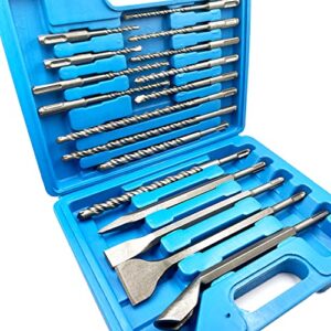 jfogo rotary hammer drill bits set & chisels- 17 pieces sds plus concrete masonry hole tool for concrete，brick,block,stone,masonry