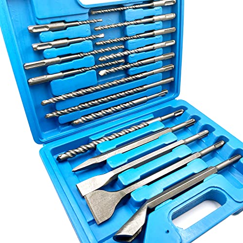 JFOGO Rotary Hammer Drill Bits Set & Chisels- 17 Pieces SDS Plus Concrete Masonry Hole Tool for Concrete，Brick,Block,Stone,Masonry