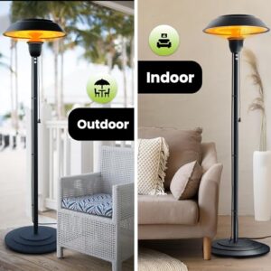 Indoor/Outdoor Infrared Electric Patio Heater - 1500W with Tip-Over Protection and Easy Assembly, Waterproof for Garden, Balcony & Garage Use, Perfect for BBQs and Outdoor Parties! (EPH-BLK)