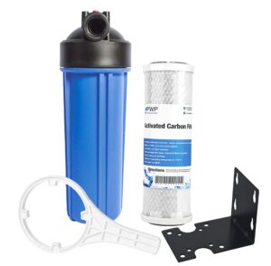 water filtration system with 3/4" blue housing and activated carbon filter removes chlorine, taste, and odor