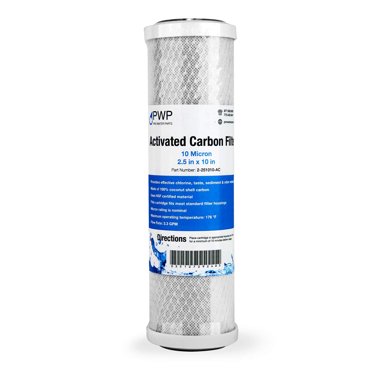 Water Filtration System with 3/4" Blue Housing and Activated Carbon Filter Removes Chlorine, Taste, and Odor