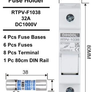 DIHOOL 30 Amp Inline Fuse for Solar Connector, 4pcs Solar fuses Holder, DIN Rail Solar Panel Fuse