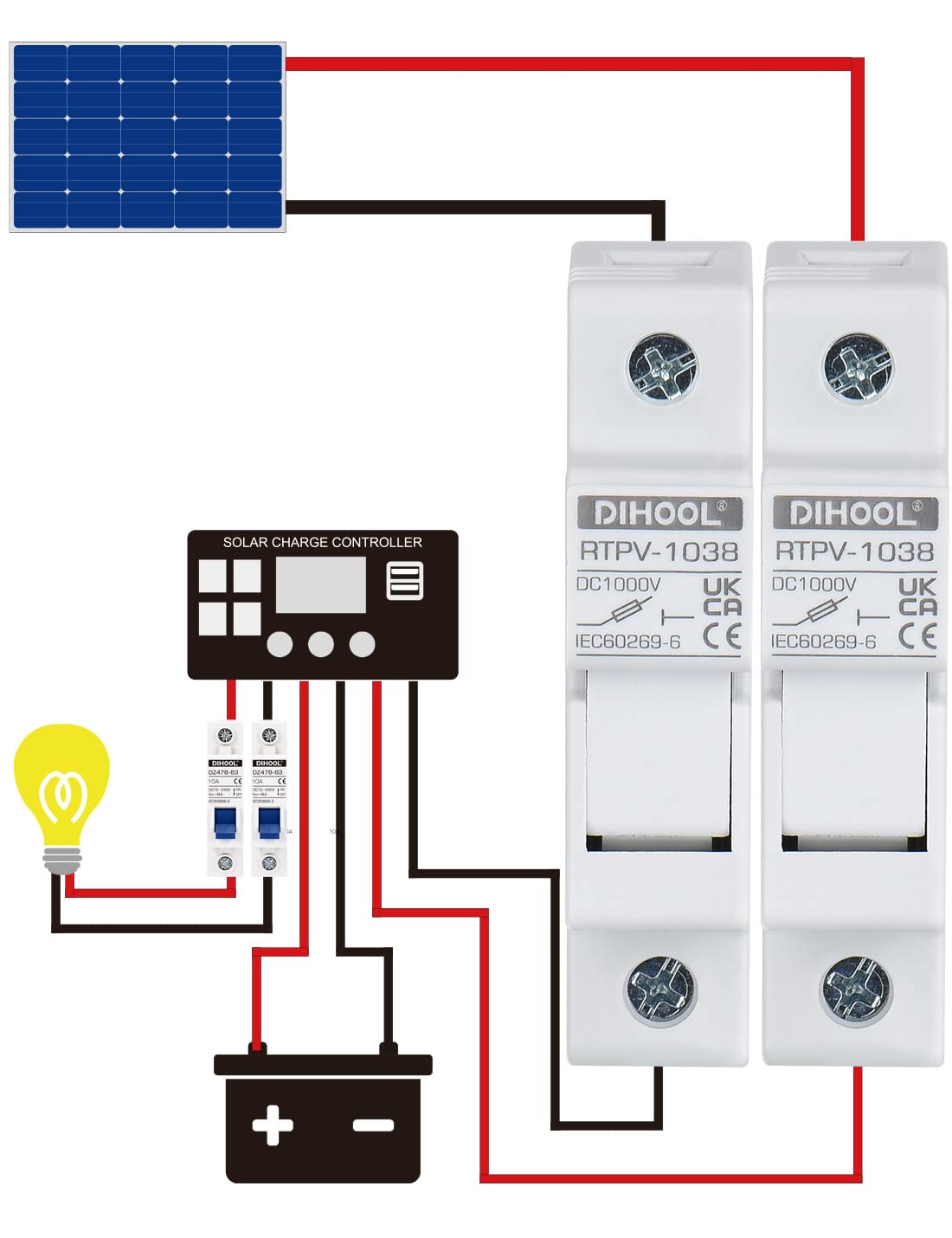 DIHOOL 30 Amp Inline Fuse for Solar Connector, 4pcs Solar fuses Holder, DIN Rail Solar Panel Fuse