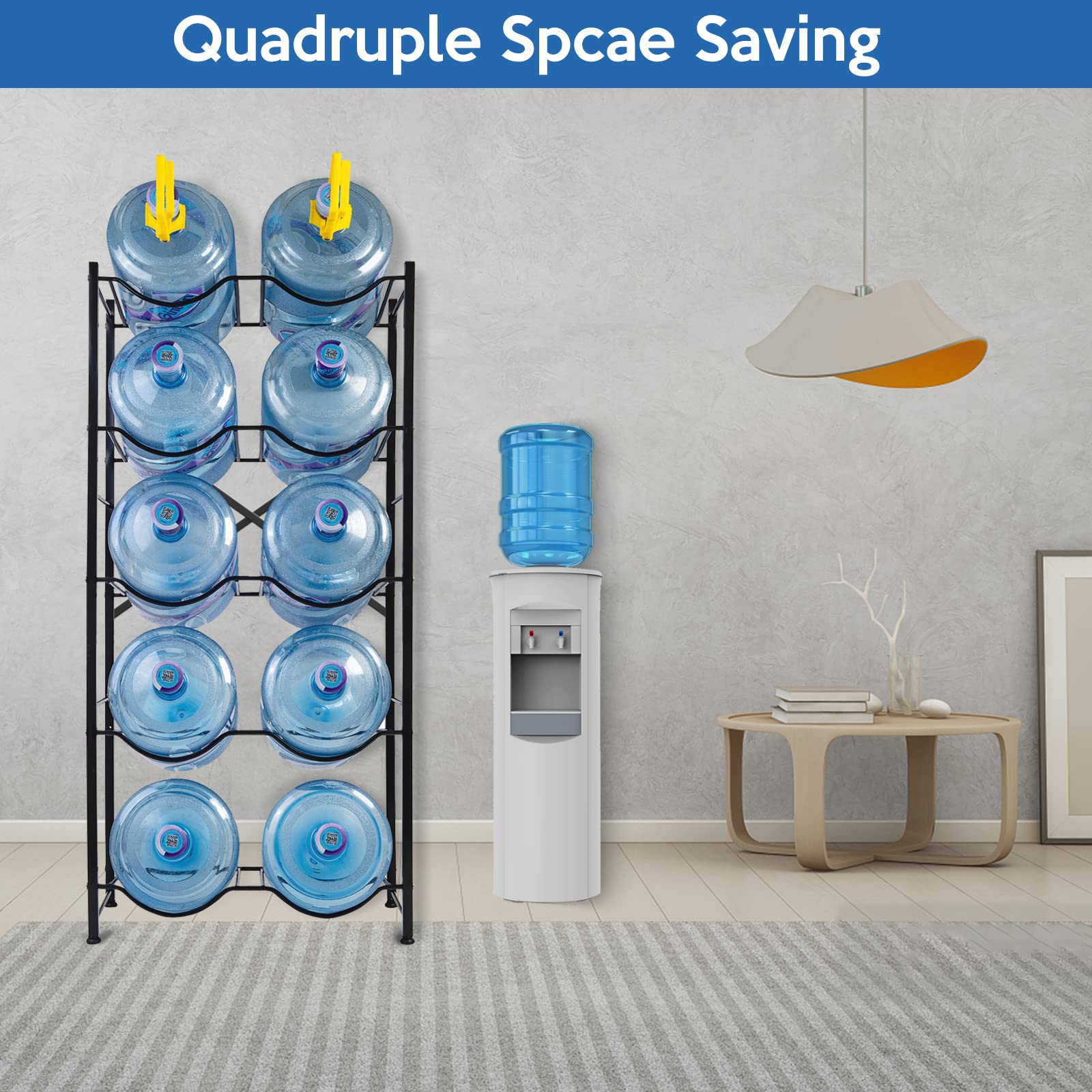 ULTRAHOME 5 Gallon Water Bottle Rack Storage, 5-TIRE Water Bottle Holder Organizer, 5 Gal Water Bottle Jug Rack for 10 of 5 Gallon Water Bottle, High-Purity Q345 Steel Material