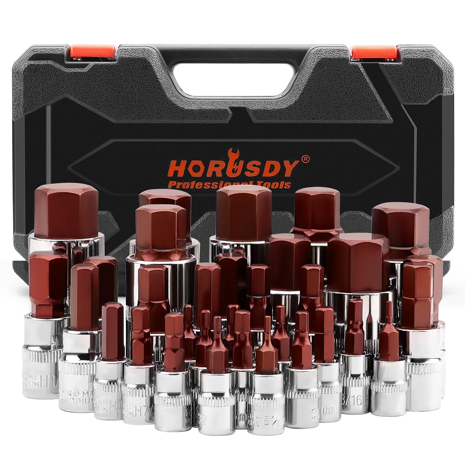 HORUSDY Allen Socket Set | 32-Piece Hex Bit Socket Set | S2 Steel Socket | SAE and Metric | 1/4", 3/8", & 1/2" Drives