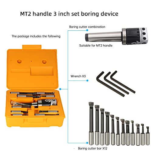 Carbide Boring Head MT3 Shank 12pcs 3" Boring Bar Ordinary Machine Milling Cutter Set