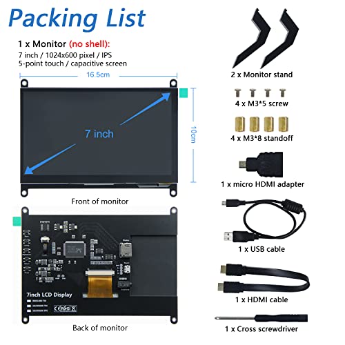 FREENOVE 7 Inch HDMI Touchscreen Monitor for Raspberry Pi Jetson Nano PC (No Shell), 1024x600 Pixel IPS Display, 5-Point Touch Capacitive Screen