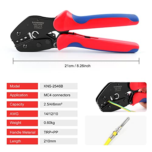 Solar Crimping Tool,Knoweasy KNS-2546 Solar Connector Crimper Used for 2.5/4/6mm² (14-10awg) Solar Panel PV Cables