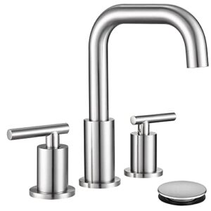 8 inch Brushed Nickel Widespread Bathroom Faucet, 2 Handle 3 Hole Bathroom Faucet with Sink Drain and Water Faucet Supply Hose, ChiLDano Bathroom Faucets CH3166BN