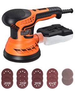 random orbital sander, dwt 2.8a 350w power orbital sander with 7 variable speed, 14pcs sanding discs(2pcs upgrade dust-free sandpaper), cyclone box, 5-inch corded electric sander for sanding wood/rust