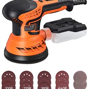 Random Orbital Sander, DWT 2.8A 350W Power Orbital Sander with 7 Variable Speed, 14Pcs Sanding Discs(2Pcs Upgrade Dust-free Sandpaper), Cyclone Box, 5-Inch Corded Electric Sander for Sanding Wood/Rust