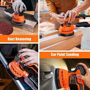 Random Orbital Sander, DWT 2.8A 350W Power Orbital Sander with 7 Variable Speed, 14Pcs Sanding Discs(2Pcs Upgrade Dust-free Sandpaper), Cyclone Box, 5-Inch Corded Electric Sander for Sanding Wood/Rust