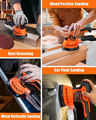 Random Orbital Sander, DWT 2.8A 350W Power Orbital Sander with 7 Variable Speed, 14Pcs Sanding Discs(2Pcs Upgrade Dust-free Sandpaper), Cyclone Box, 5-Inch Corded Electric Sander for Sanding Wood/Rust